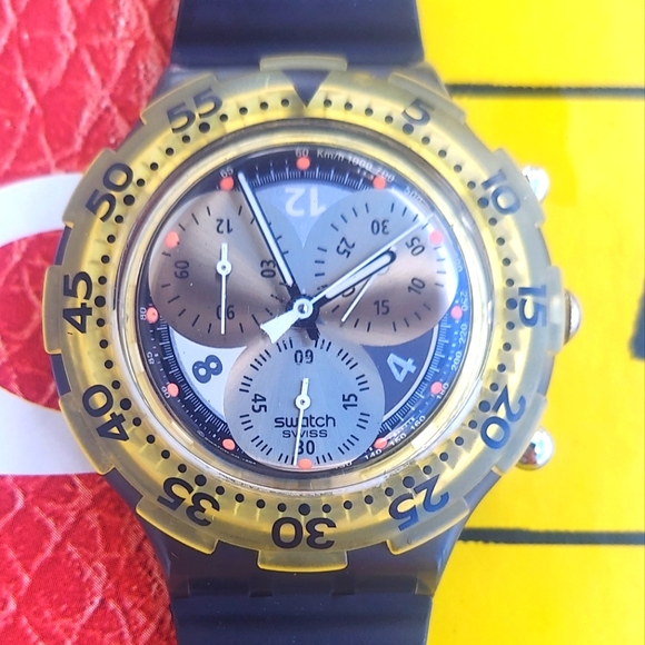 Swatch | Accessories | Swatch Watch Onda Nera Sbm3 1995 Aquachrono Rare ...